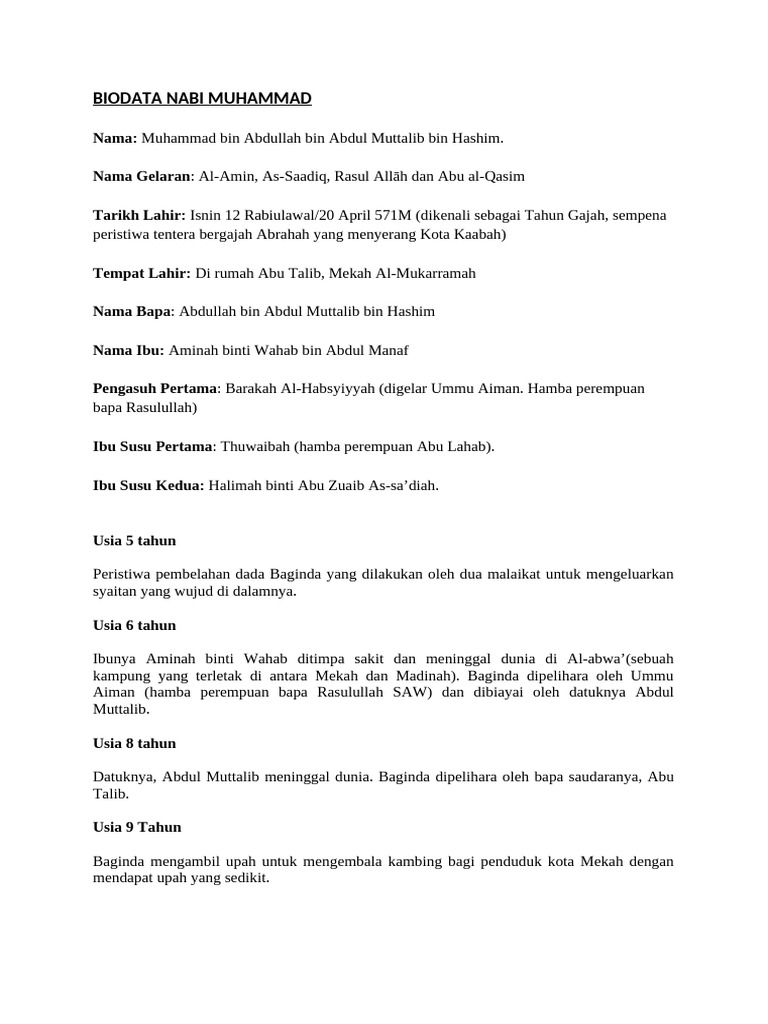 Biodata Nabi Muhammad 2023 | PDF