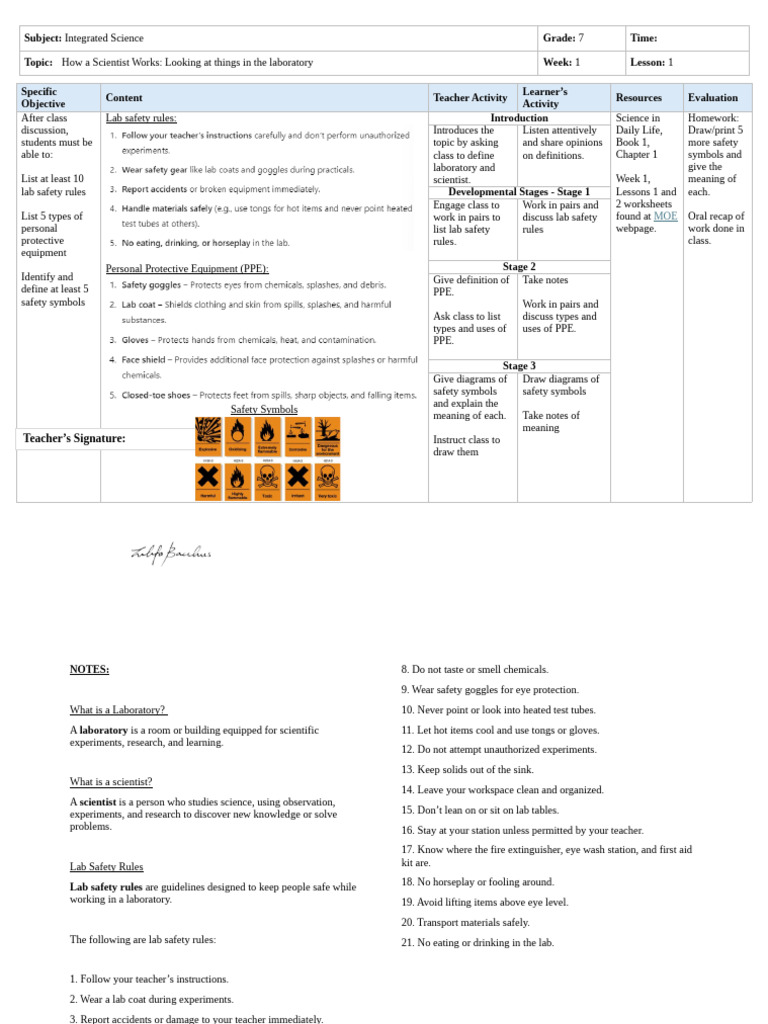 Lesson Plan Integrated Science Week 1 | PDF