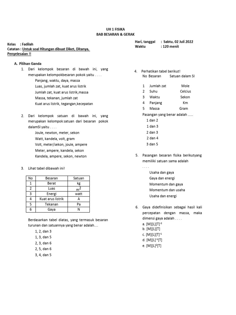 Soal Uh 1 Fisika | PDF