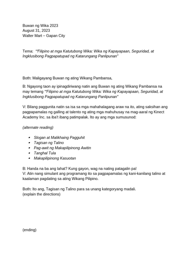 Balagtasan Script Buwan Ng Wika 2025 Theme Prayers For The Souls