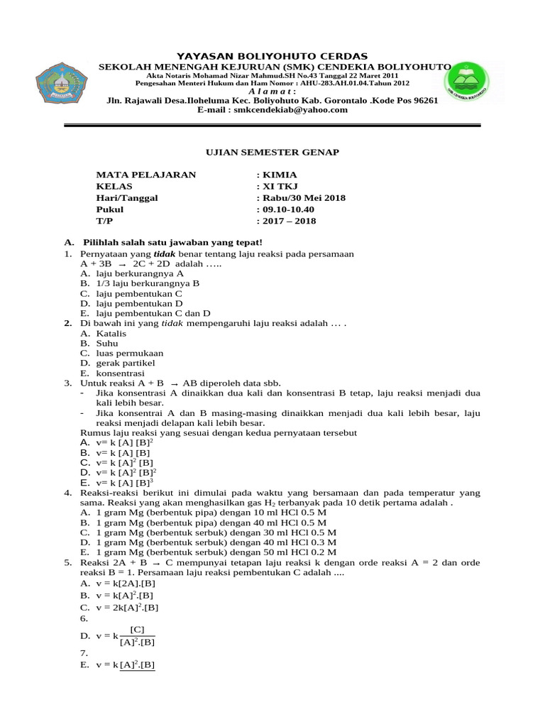 Soal Genap Kimia XI TKJ | PDF