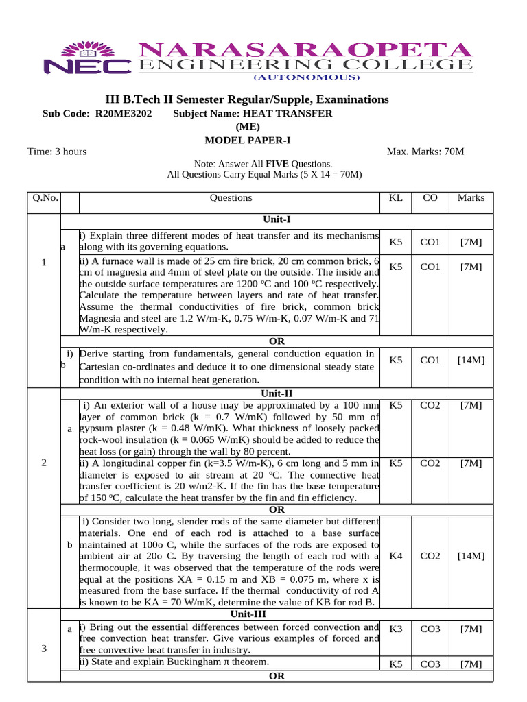 HT- Model Papers | PDF | Heat Transfer | Boundary Layer