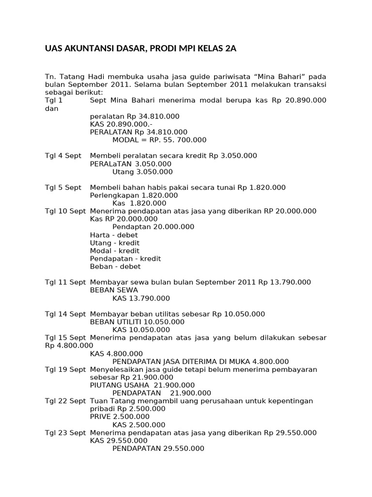 Uas Dasar Akuntansi 2023 | PDF