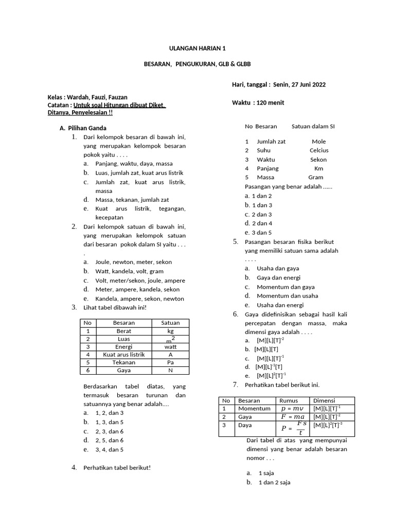 Soal Ulangan I Fwf Pdf