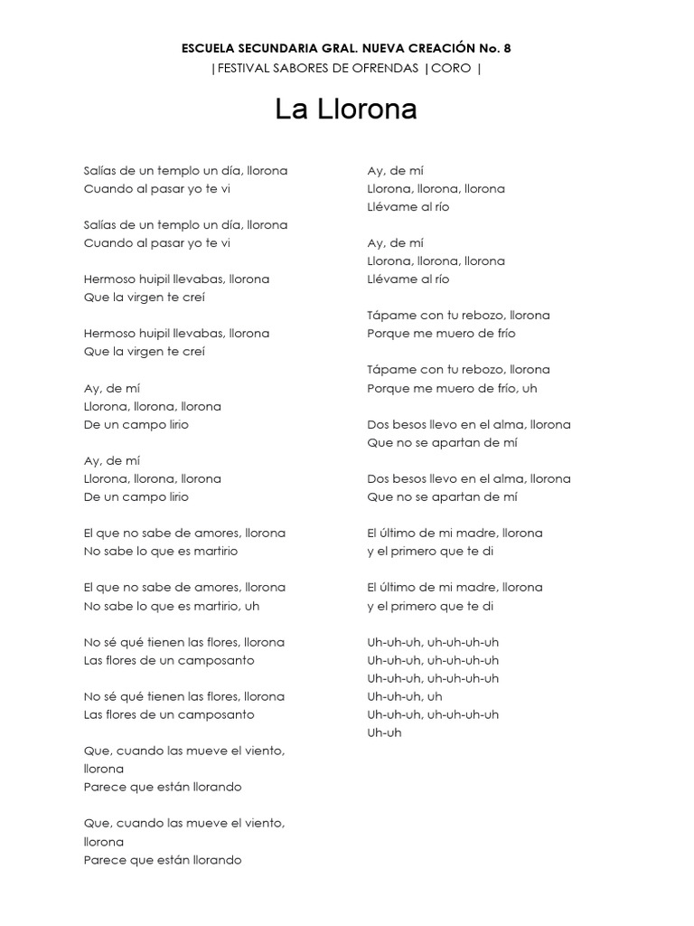 Letra La Llorona | PDF