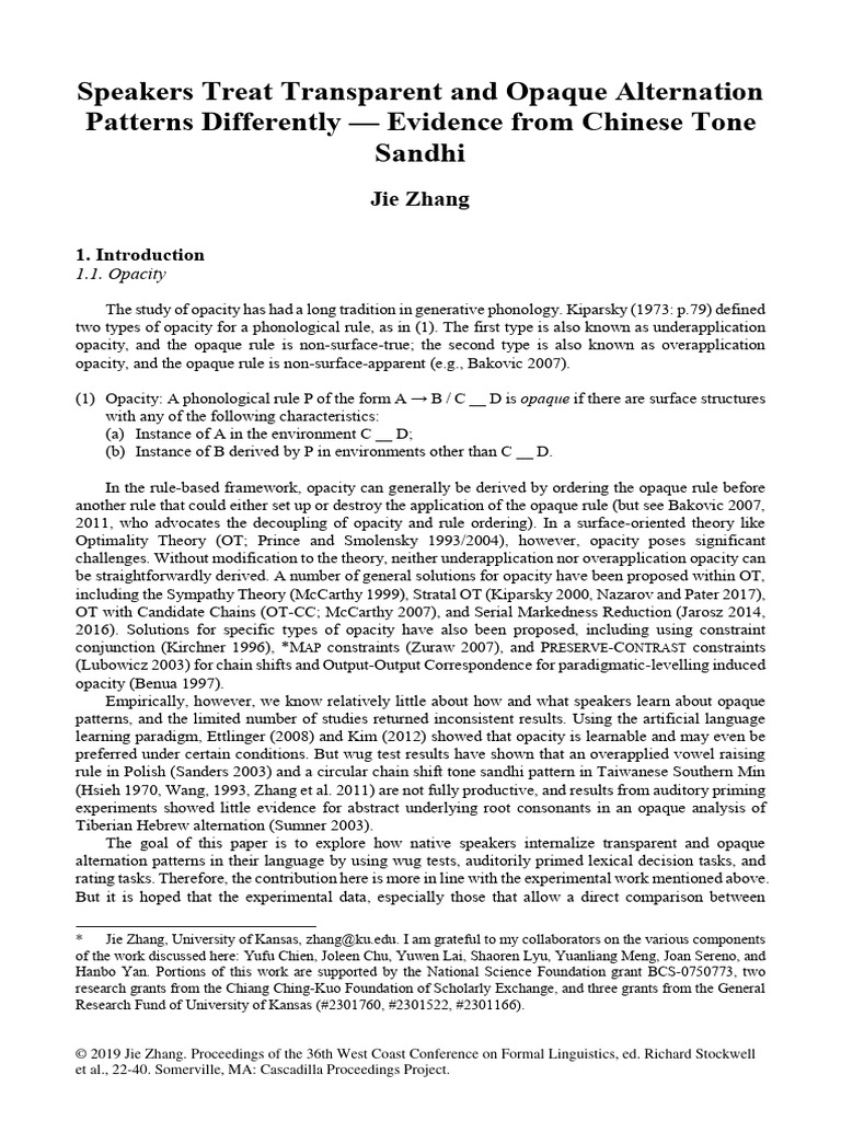 Chinese Tone Sandhi: Opacity in Patterns | PDF | Tone (Linguistics) | Word