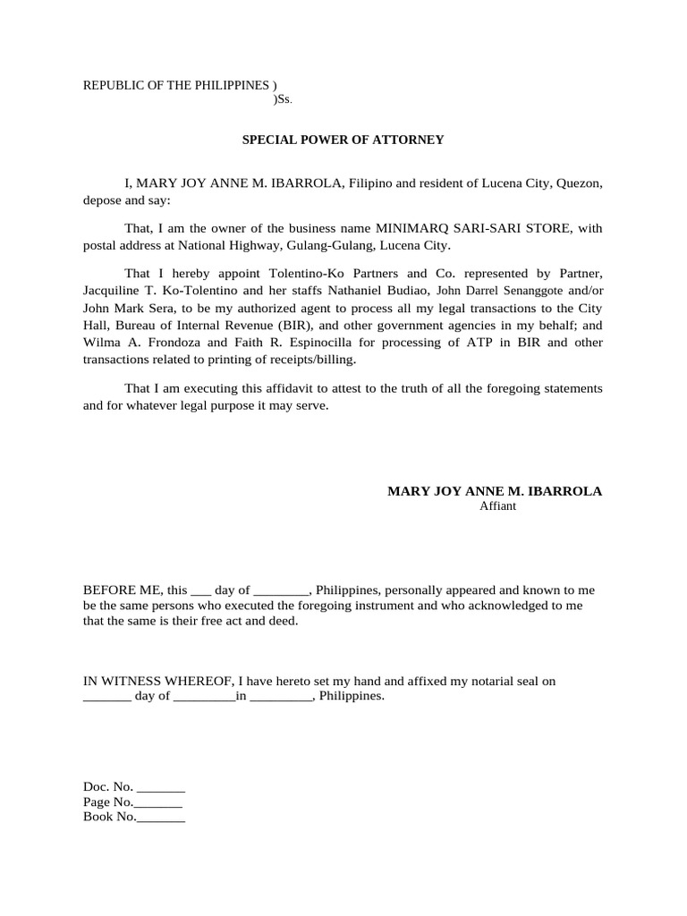 SPA Authorization Letter General - Minimarq | PDF