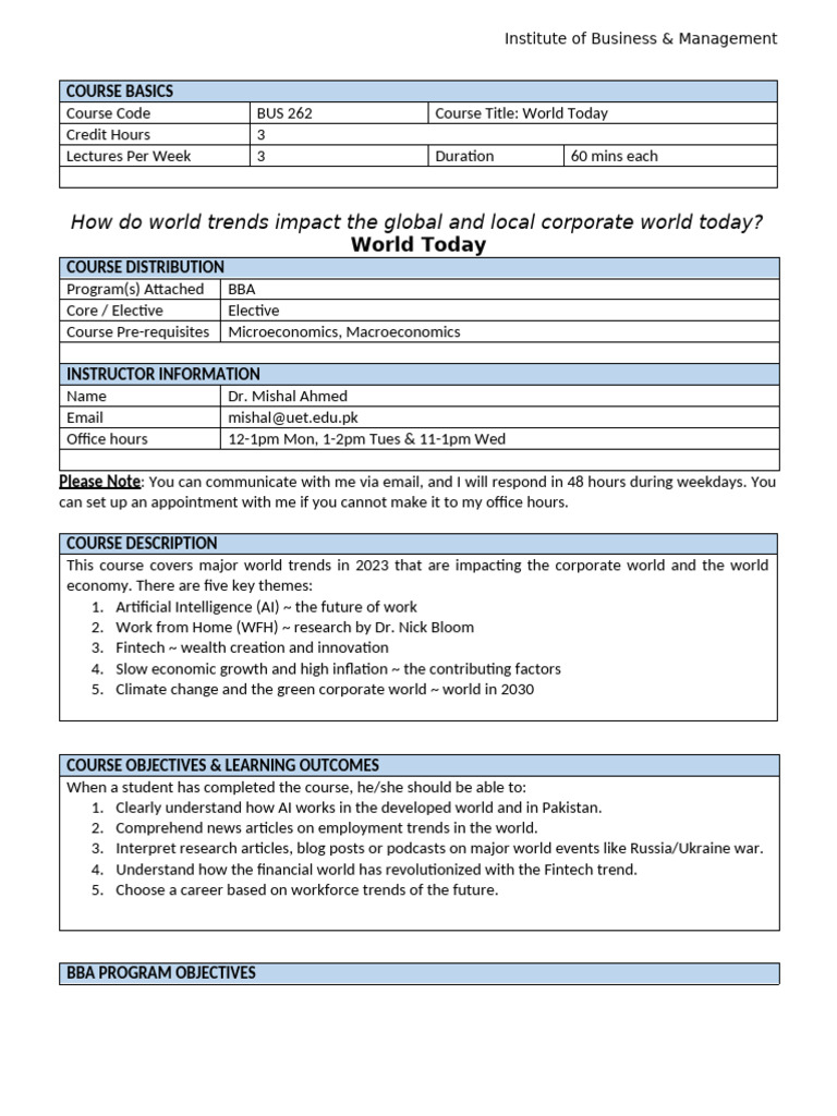 World Today - Course Outline - Fall2024 | PDF | Artificial Intelligence | Intelligence (AI ...
