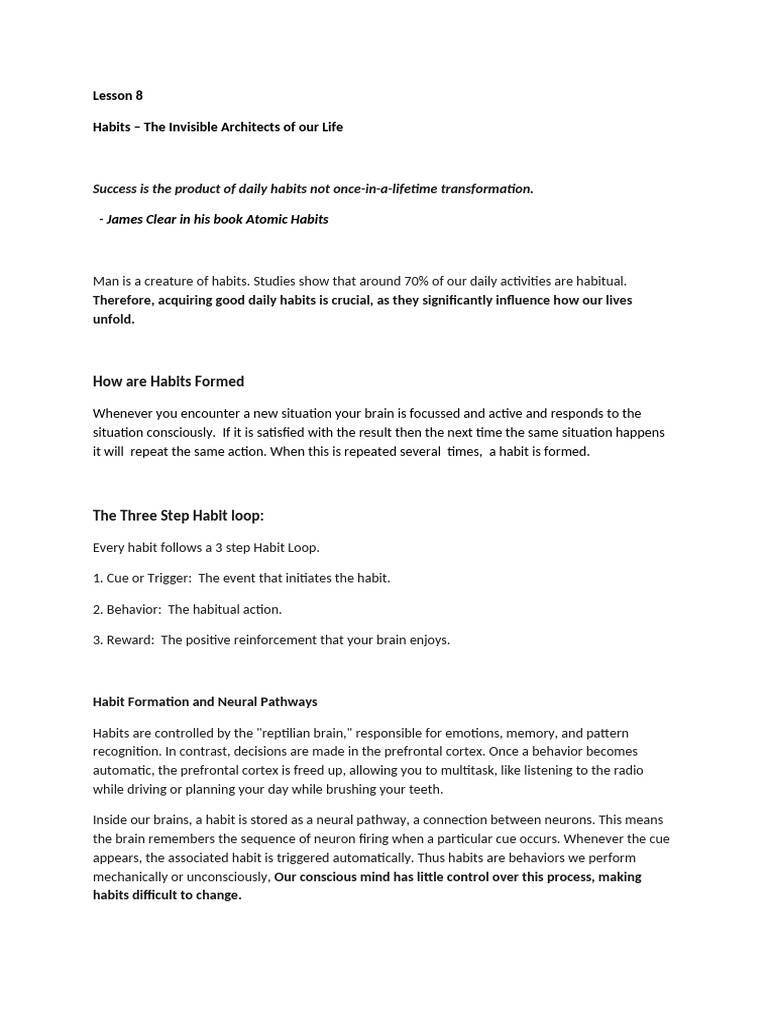 Lesson 8 - Habits | PDF | Habits | Neuroscience