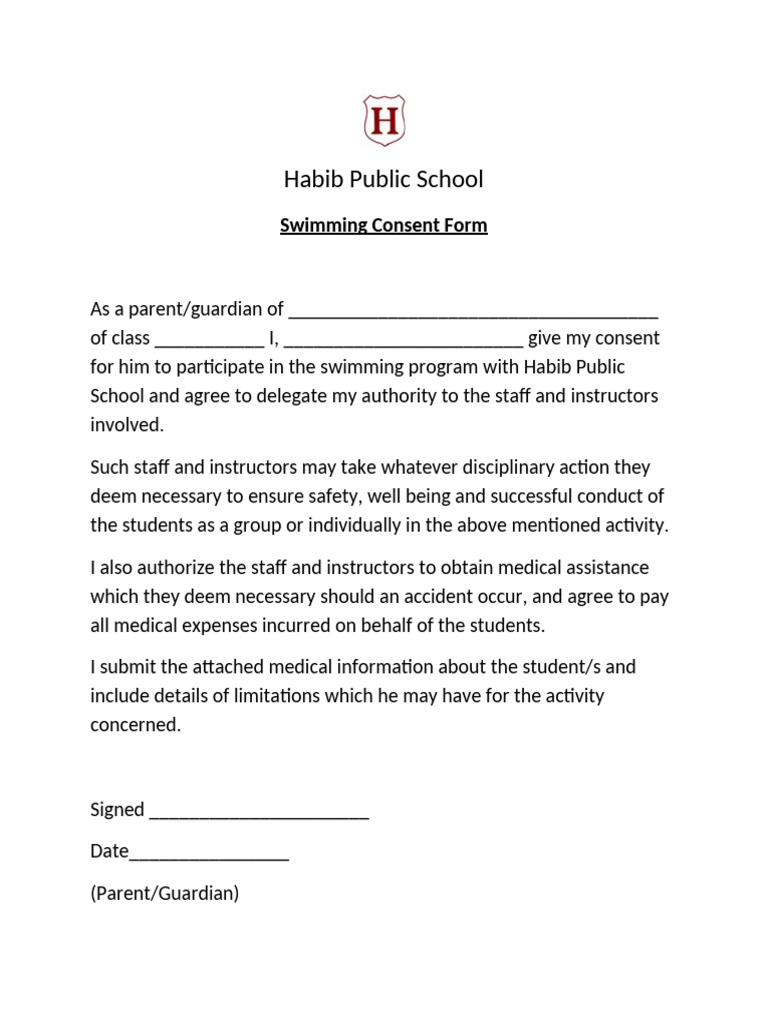 Swimming Consent Form | PDF