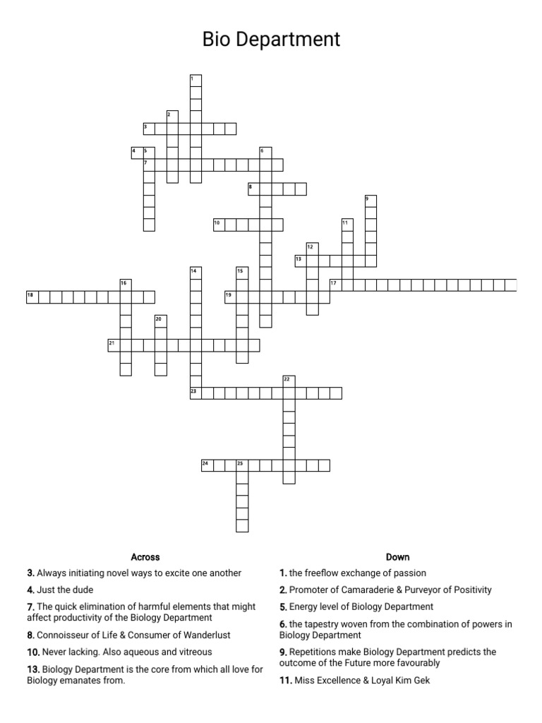 Bio Department - Crossword Labs | PDF | Psychology | Cognition