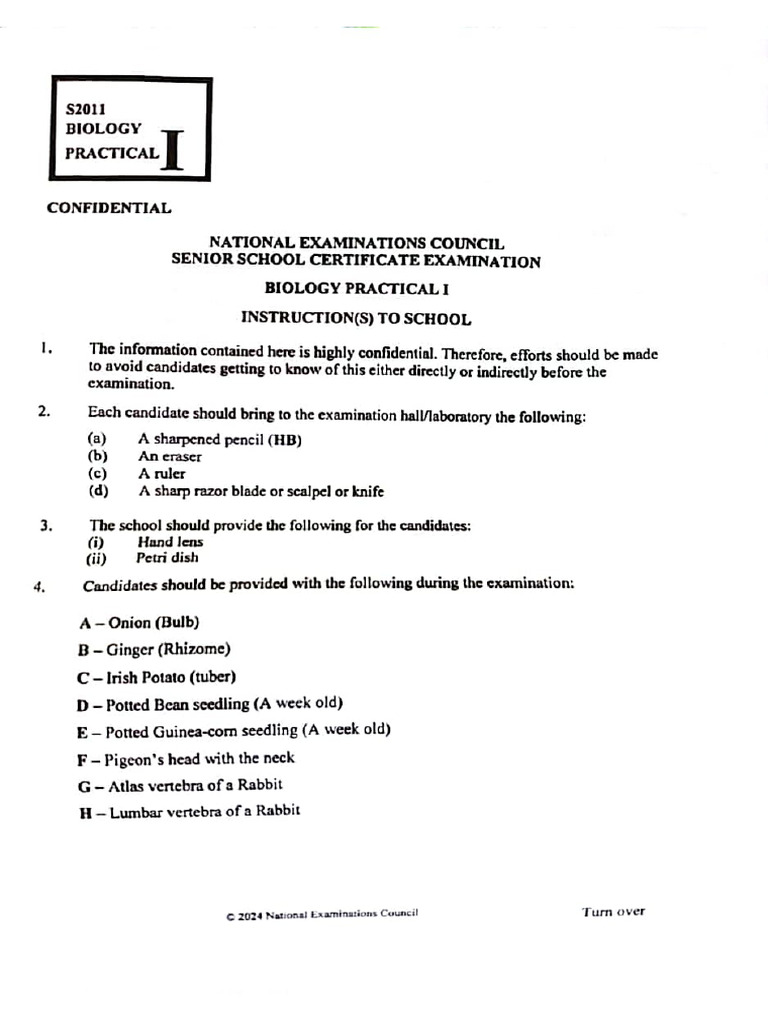 2024 NECO SSCE Biology Practical Specimens | PDF