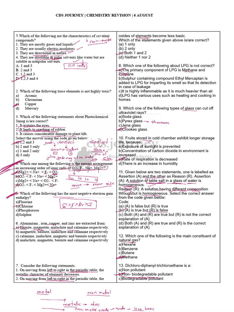 High Level Chemistry Revision - Must Watch | PDF