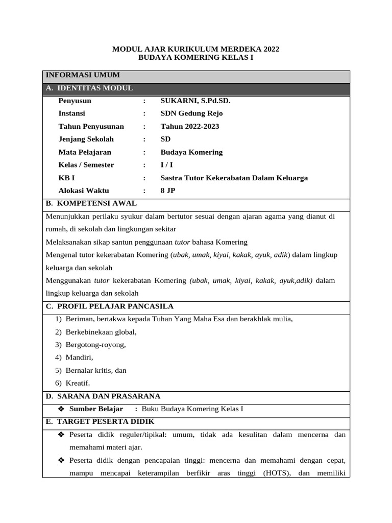 Modul Ajar Kurikulum Merdeka 2022 | PDF