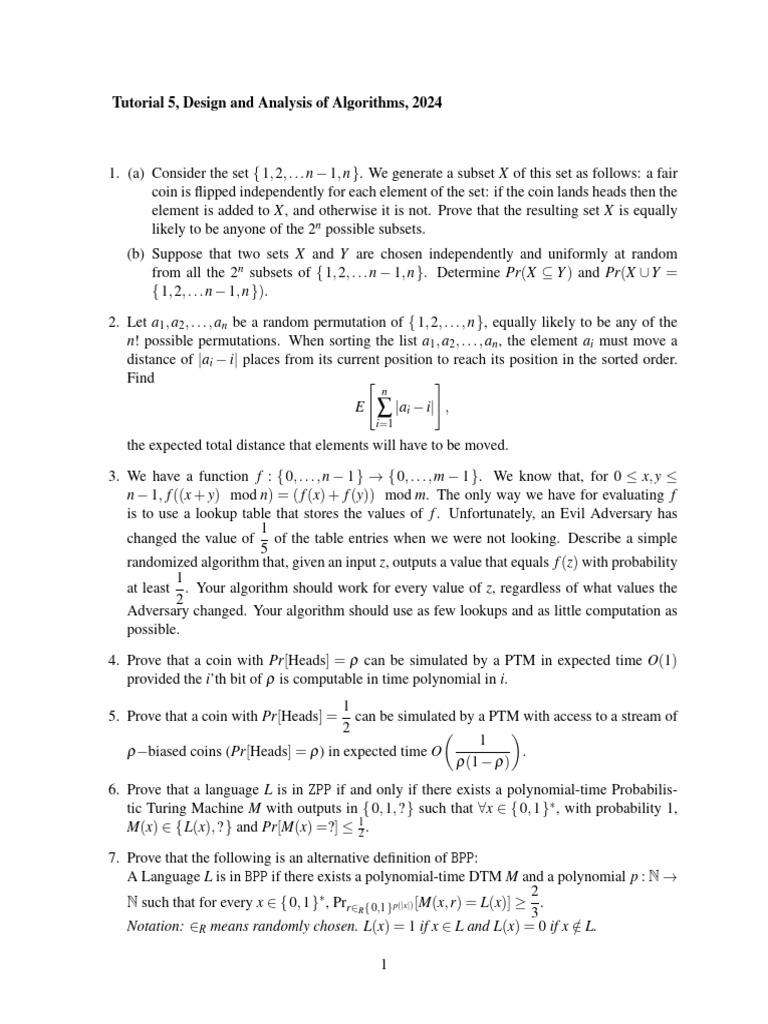 Tutorial 5, Design and Analysis of Algorithms, 2024 | PDF
