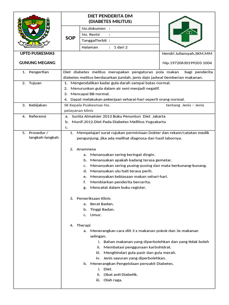 SOP Diet Penderita DM Fix (2) - Salin | PDF