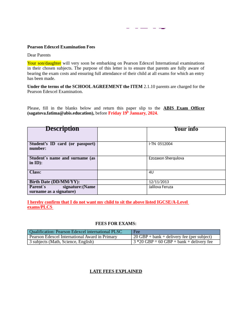 Exam Officer Letter | PDF