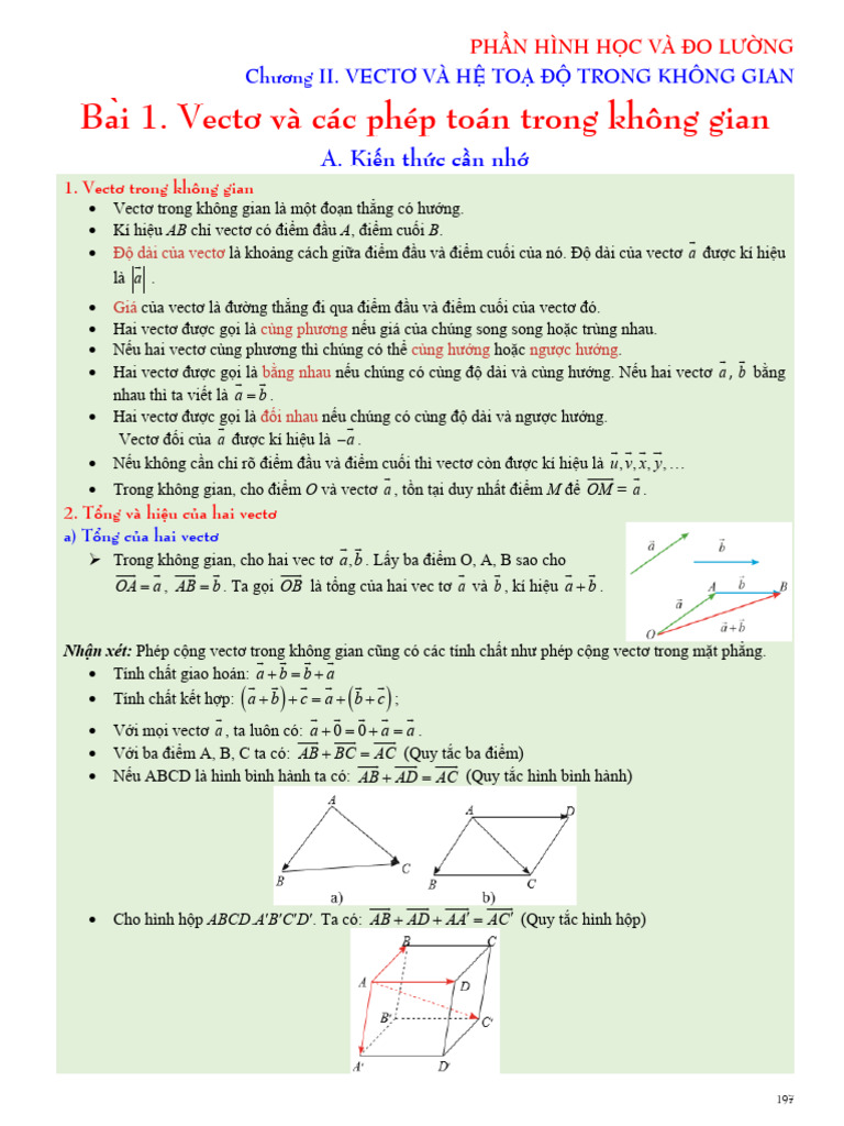 Bai Tap Vecto Va He Toa Do Trong Khong Gian | PDF