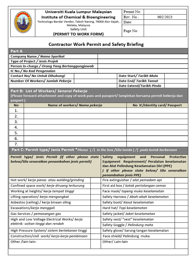 Work Permit - New Templet 2023 | PDF