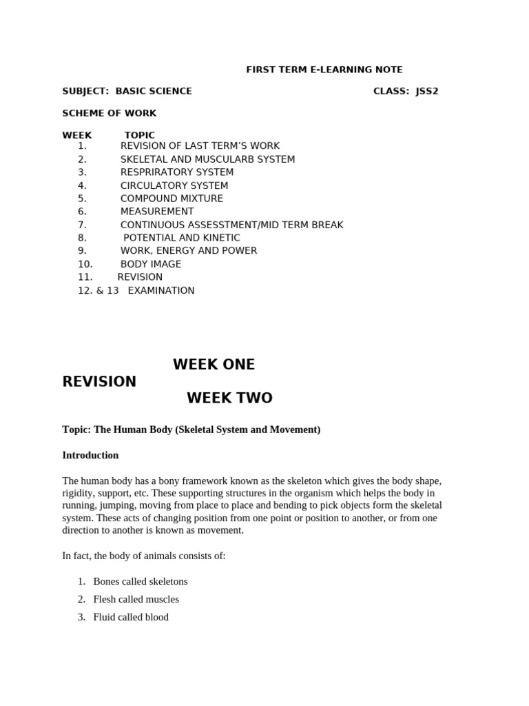 JSS Two 1ST Term Basic Science Peace | PDF