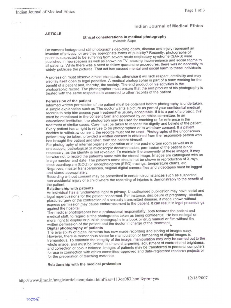 Ethical Considerations in Medical Photog | PDF
