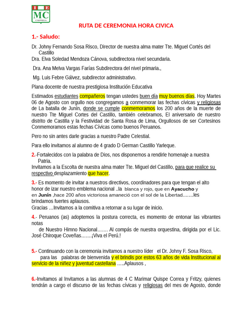 Ruta de Ceremonia Aniversario | PDF Ruta de Ceremonia Aniversario | PDF