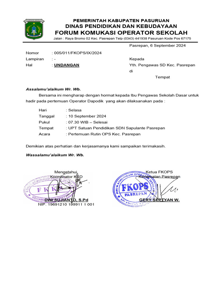 Rapat Ops Dapo September - Pengawas | PDF