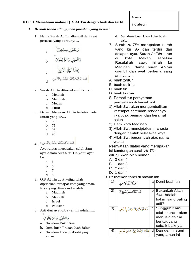 Soal Ulangan Kelas 4 Bab 1 | PDF