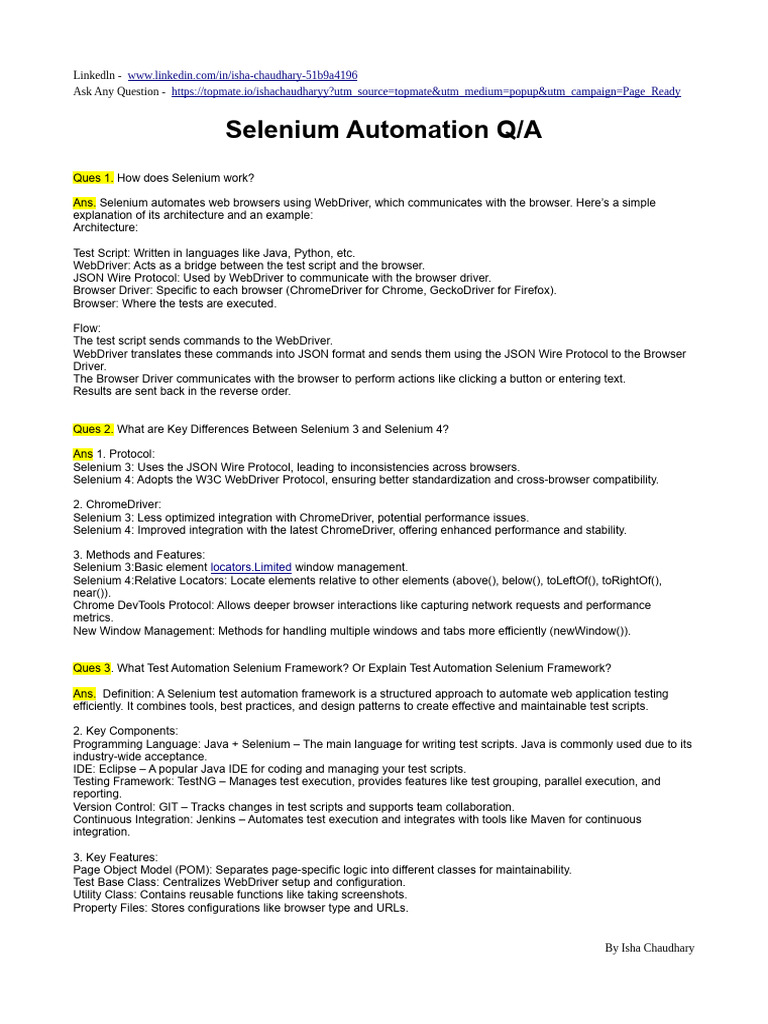Selenium Automation Framework Overview | PDF | Selenium (Software ...