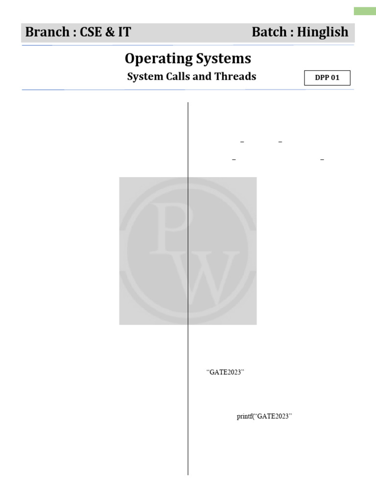 System Calls and Threads - DPP 01 | PDF