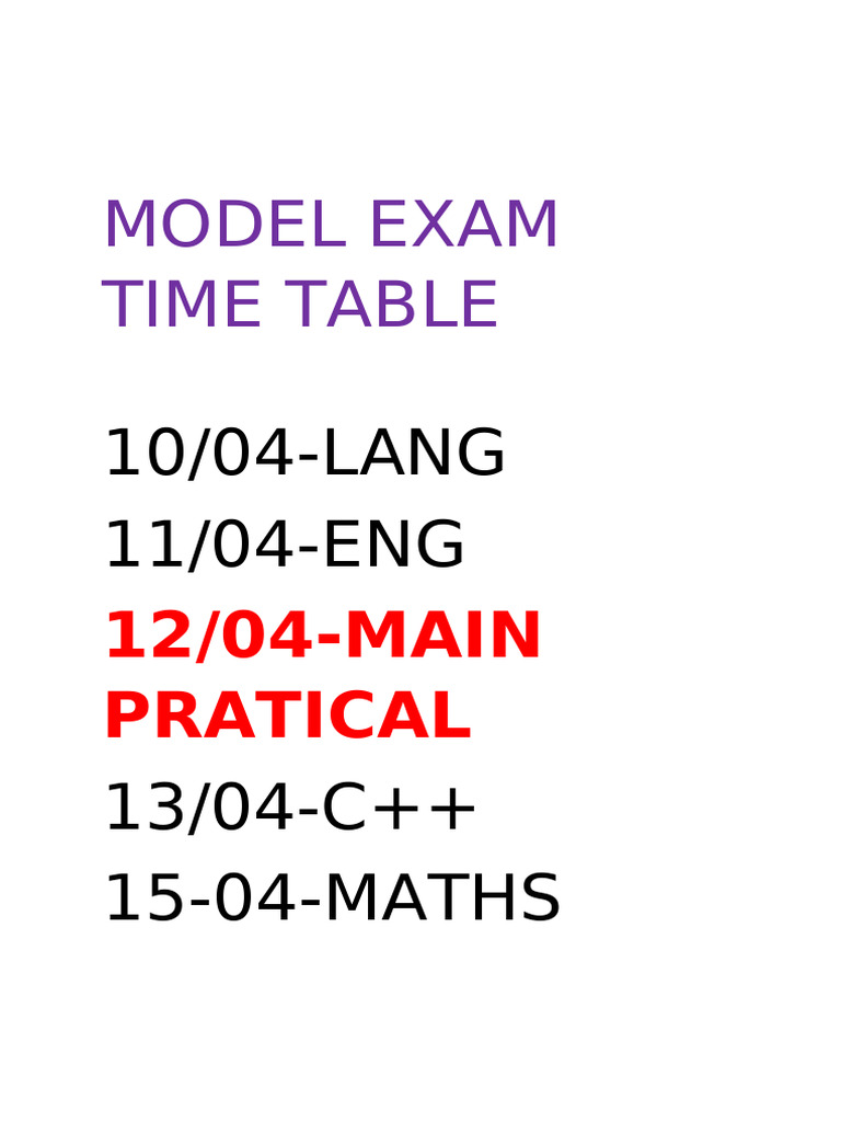 Model Exam Time Table | PDF