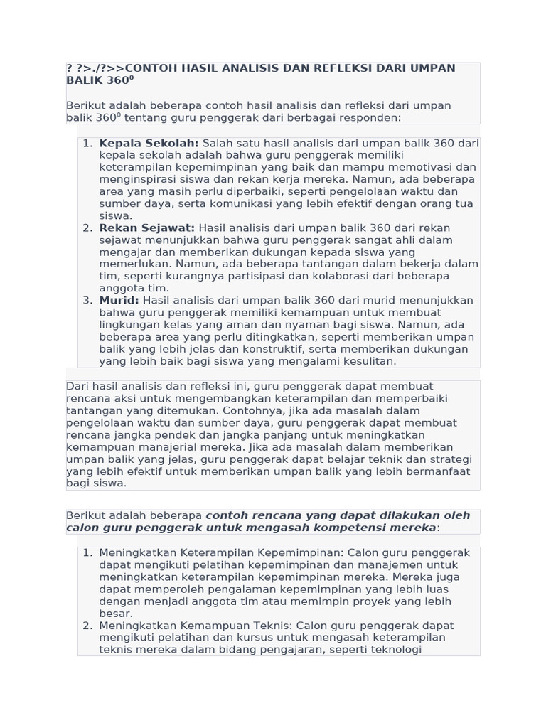 Contoh Hasil Analisis Dan Refleksi Dari Umpan Balik 3600 | PDF