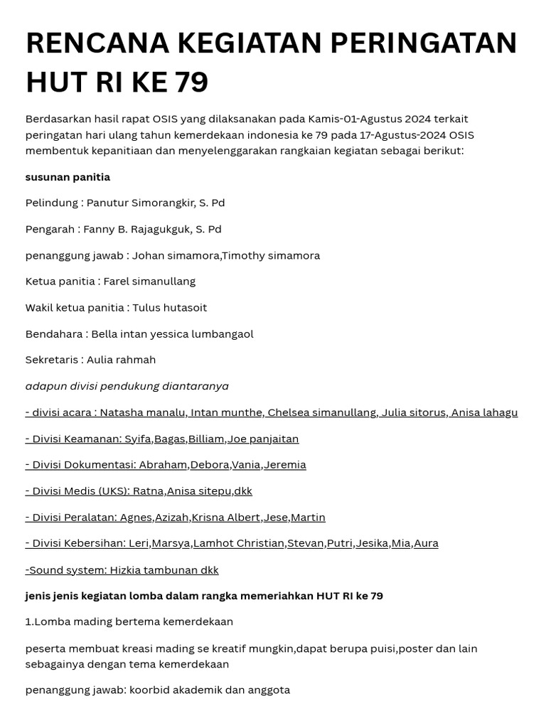 Rencana Kegiatan Peringatan Hut Ri Ke 79 PDF | PDF