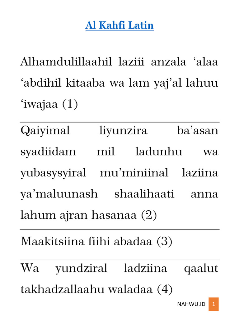 Surah Al Kahfi Latin | PDF
