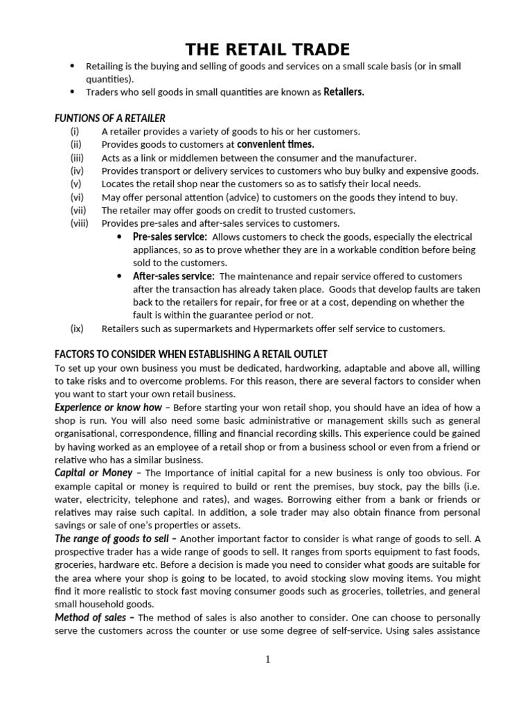 Commerce - The Retail Trade | PDF | Retail | Goods
