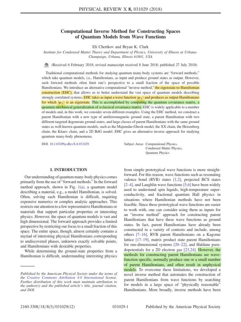 Computational Inverse Method For Constructing Spaces of Quantum Models From Wave Functions Eli ...