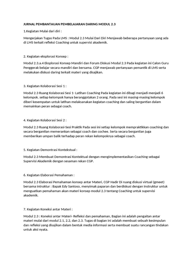 Jurnal Pemantauan Pembelajaran Daring Modul 2.3 | PDF | Karier & Perkembangan