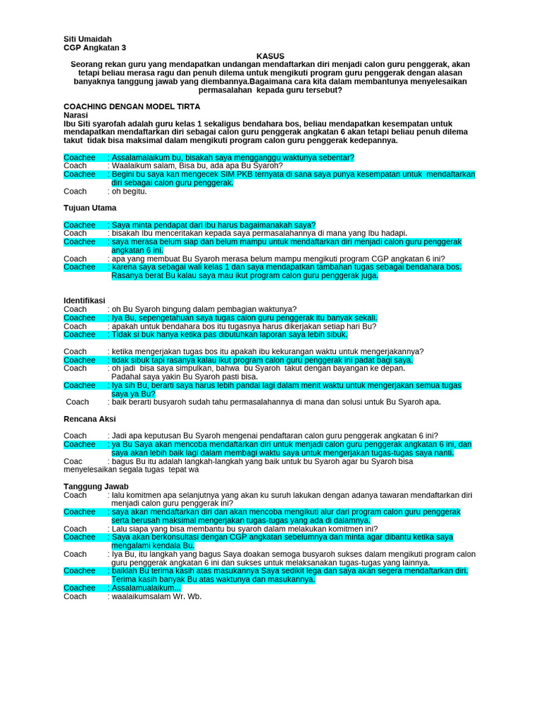 COACHING MODEL TIRTA 2 Syaroh | PDF