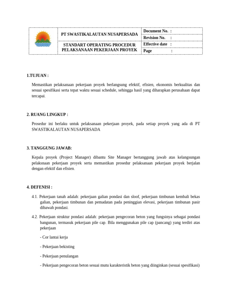 Sop Pelaksanaan Pekerjaan | PDF