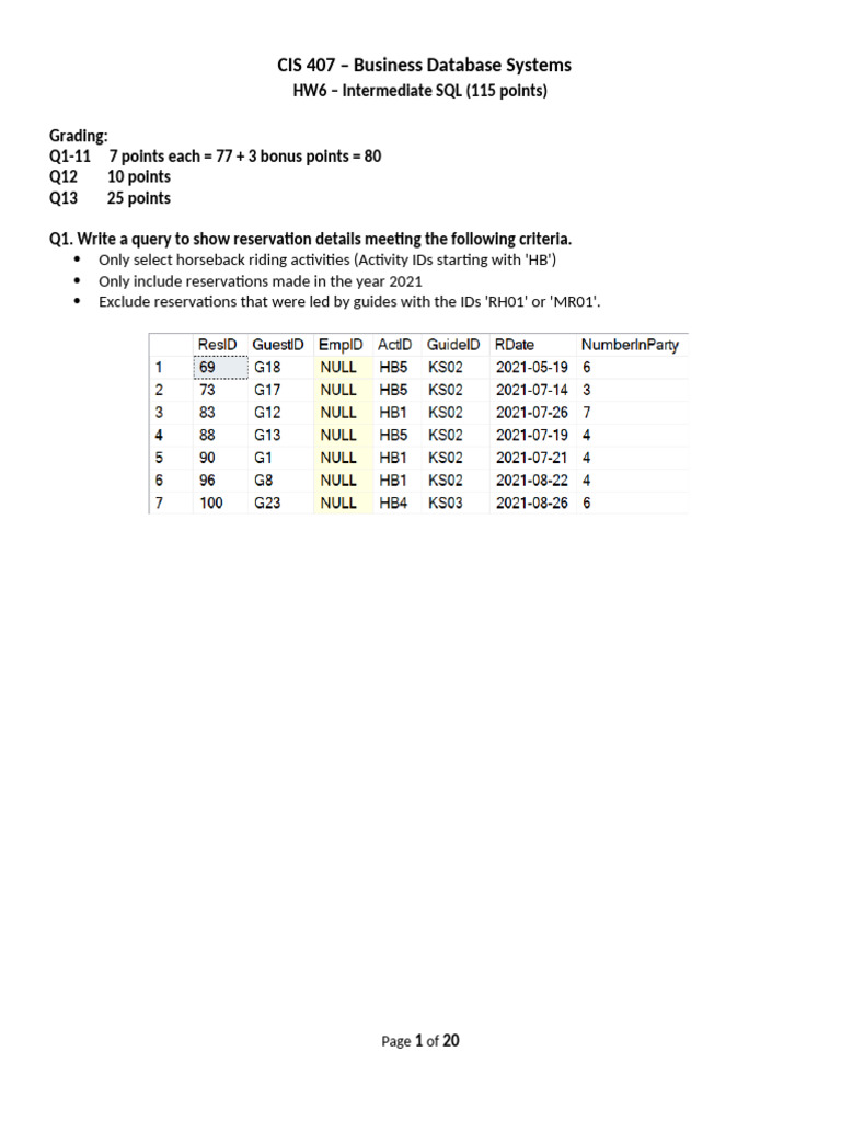 CIS407 HW6 - Intermediate SQL | PDF