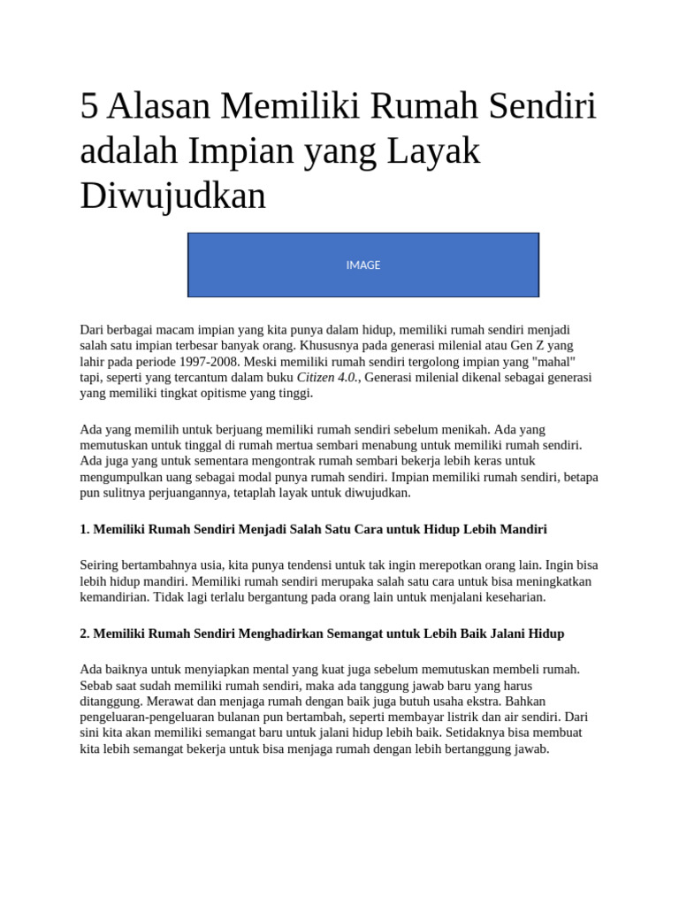 5 Alasan Memiliki Rumah Sendiri Adalah Impian Yang Layak Diwujudkan | PDF
