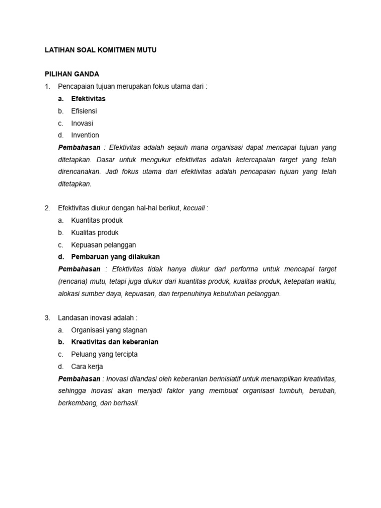 Kumpulan Soal Komitmen Mutu | PDF