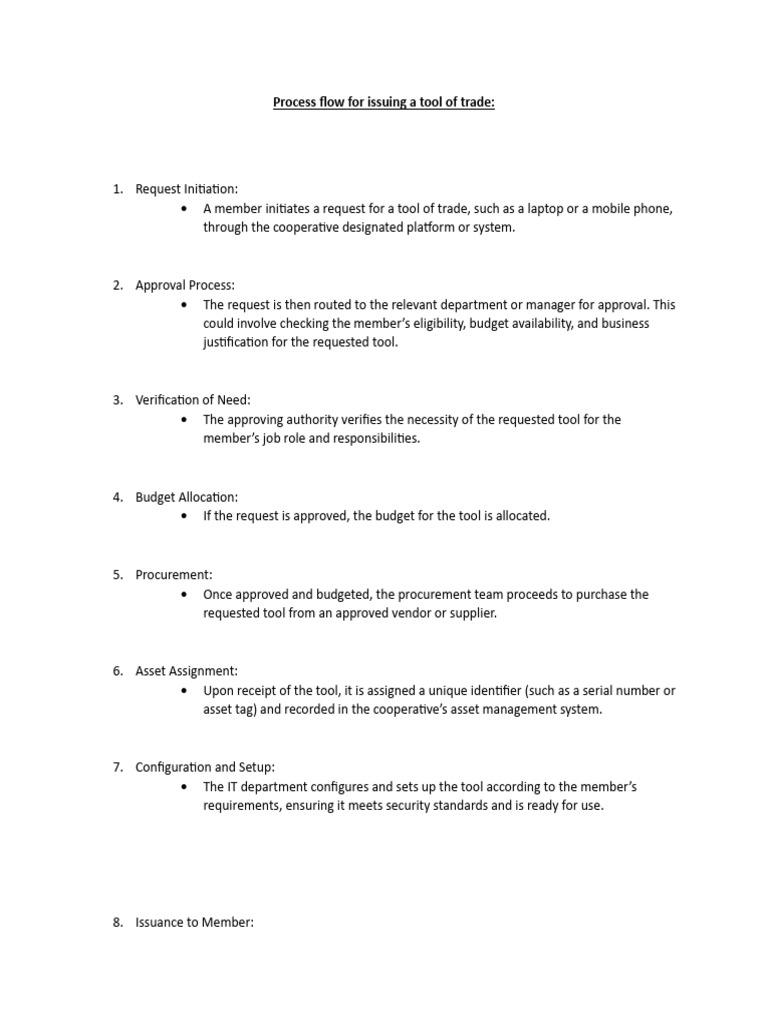 sample Process flow for tool of trade issuance | PDF