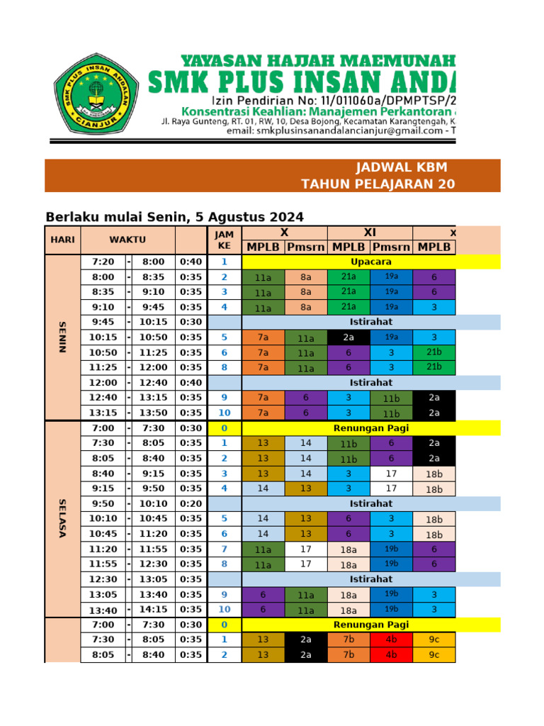(Final) Jadwal KBM Pia | PDF