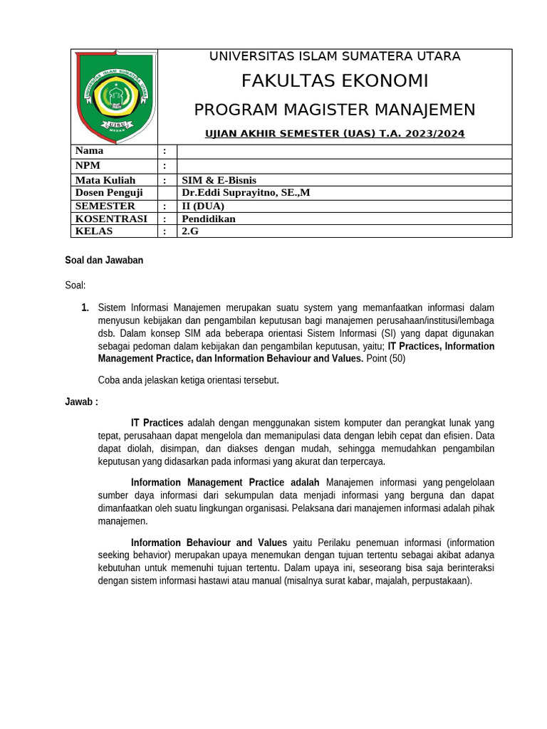 PB DKK Jawaban Soal UAS E-BISNIS, JUNI 2024 | PDF
