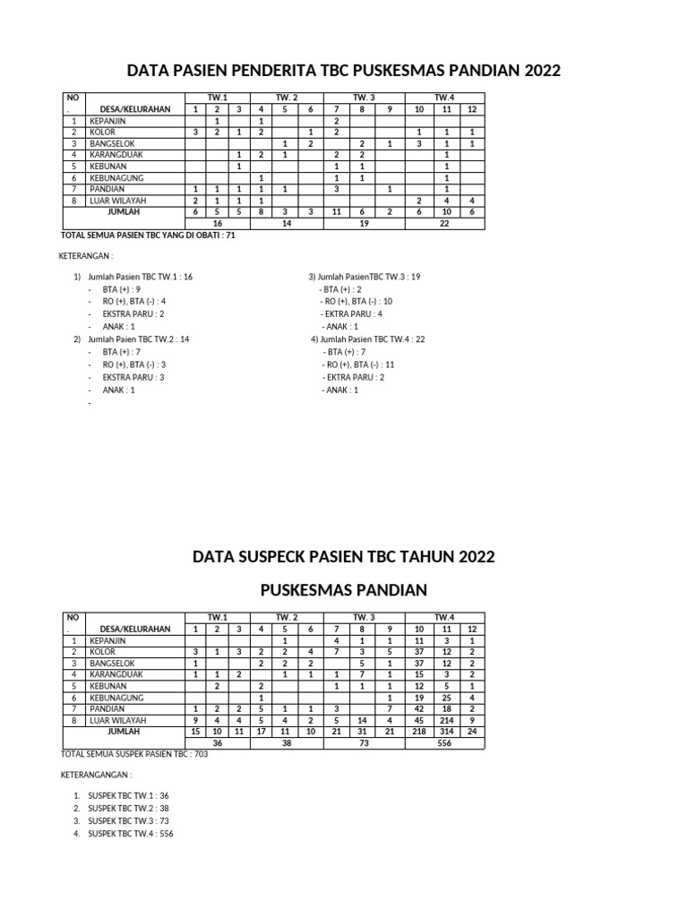 Data PX 2022 Penderita TBC Dan Suspek TBC Puskesmas Pandian | PDF