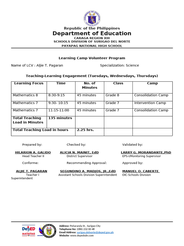 NLC Class Schedule 1 | PDF