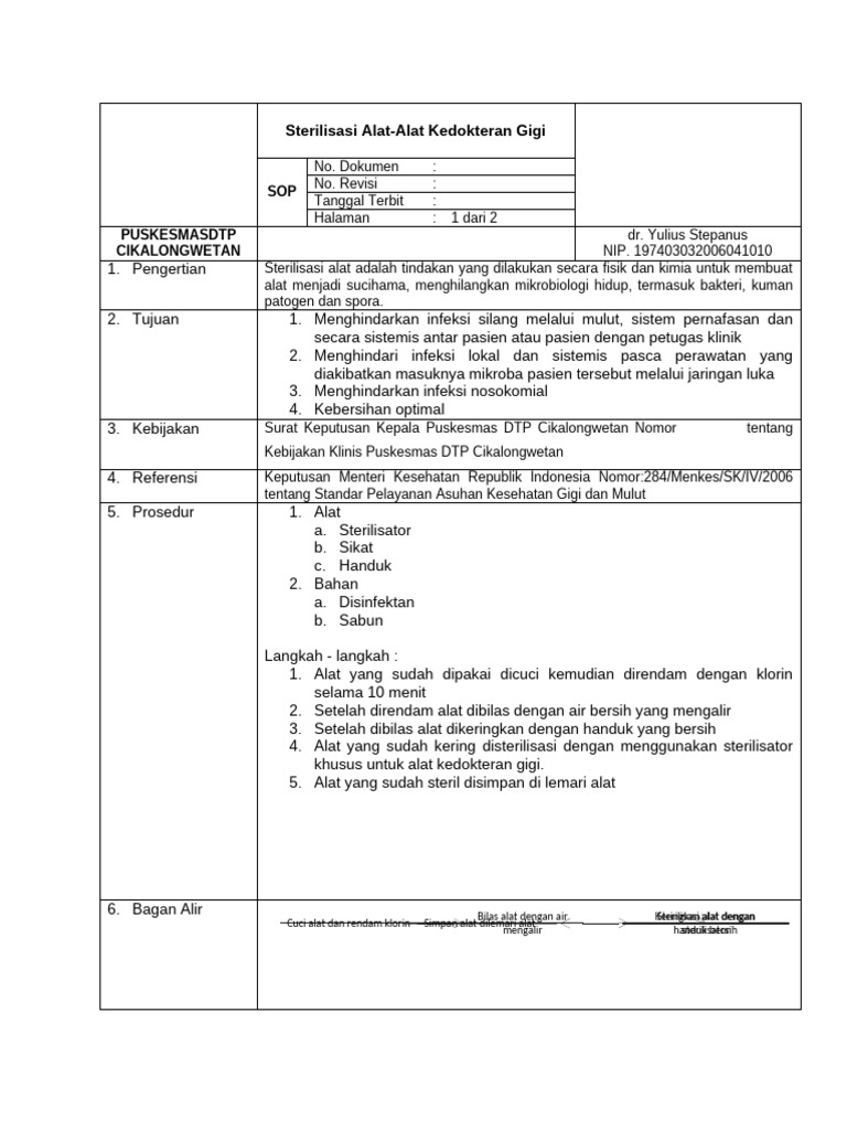 Sop Sterilisasi - Alat2 Kedokteran Gigi | PDF