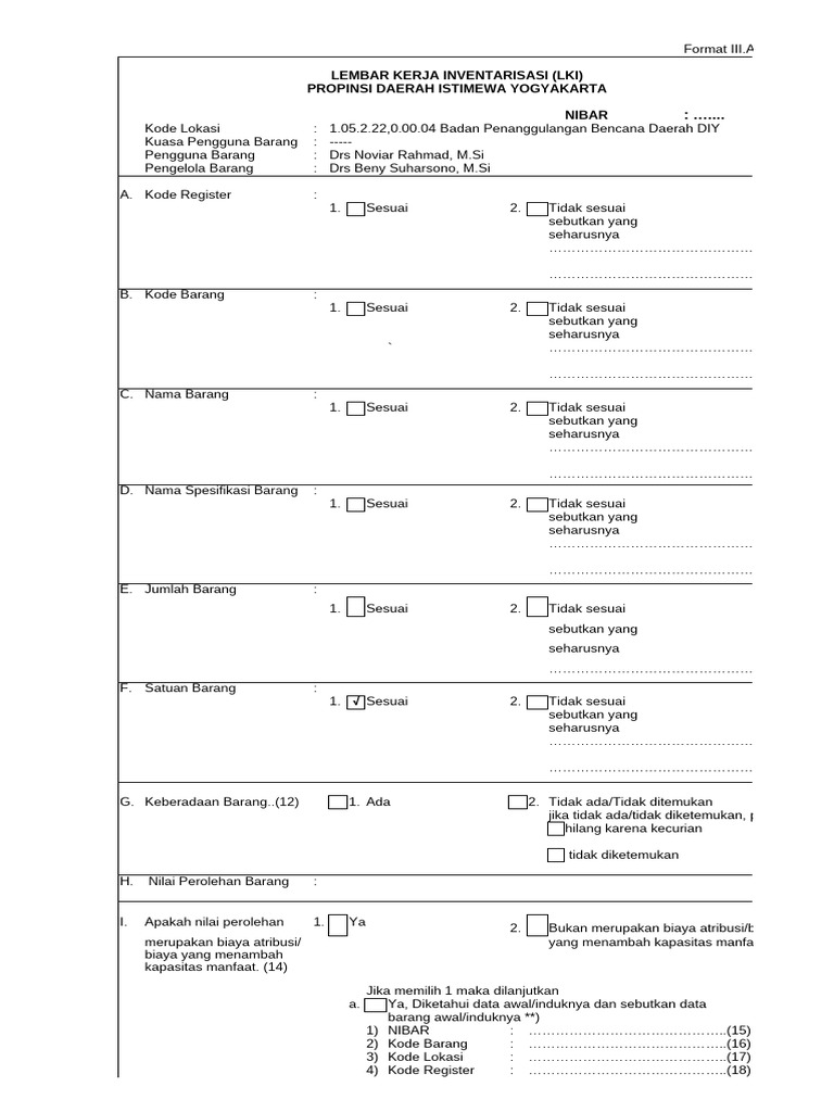 Formulir Lembar Kerja Inventarisasi - Kosongan | PDF