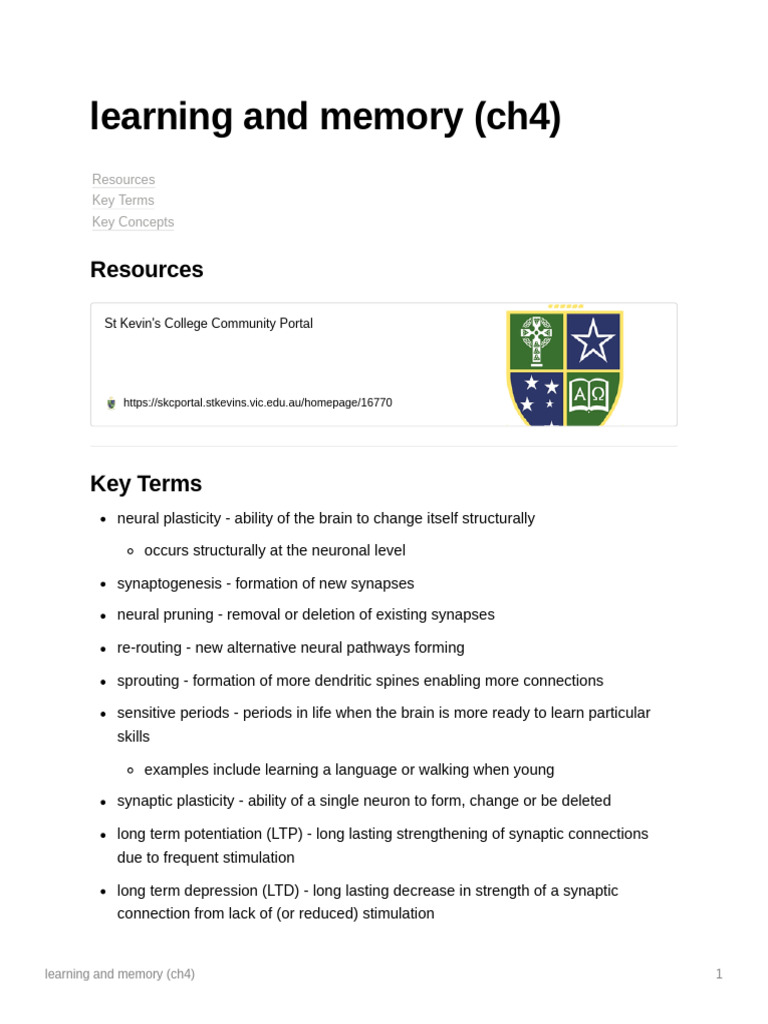 Learning and Memory (ch4) | PDF